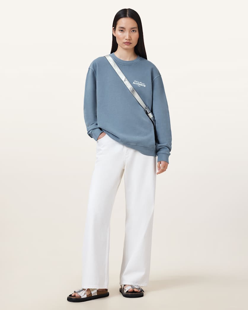 Etta Soleil Oversized Sweatshirt FLINT STONE BLUE | ALLSAINTS
